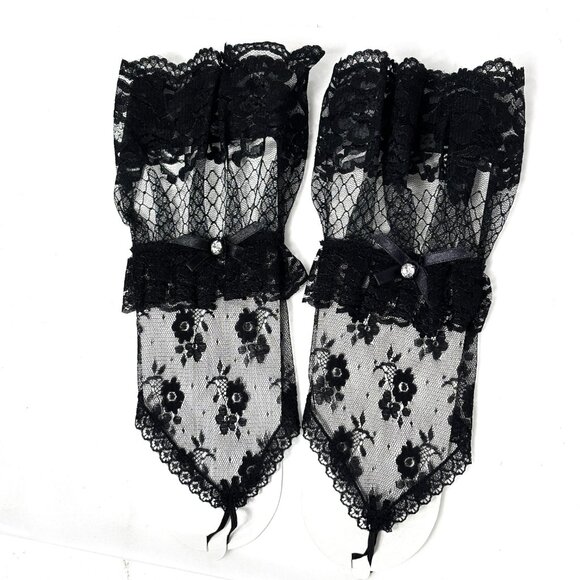 Source Unknown | Accessories | Ruffled Black Lace W Rhinestone Wrist ...